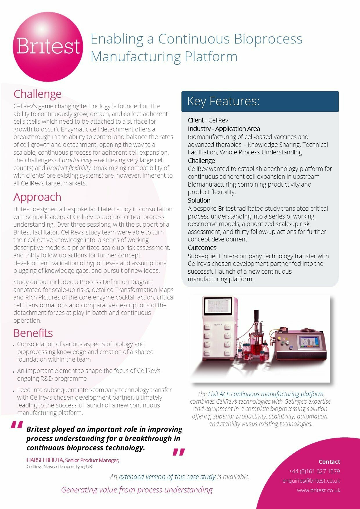Britest - A Continuous Bioprocess Manufacturing Platform