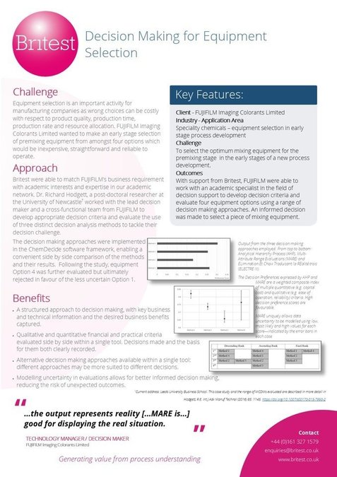 Britest - Decision Making for Equipment Selection